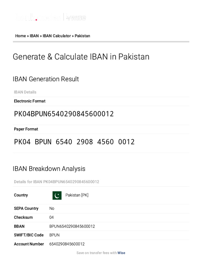 IBAN Calculator - Generate IBAN For Pakistan Bank Account | PDF ...