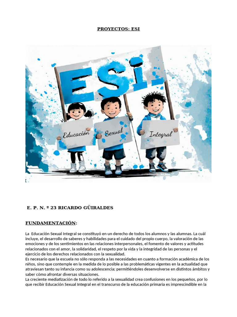 PROYECTO DE LA ESI 2025 | PDF | Educación sexual | Enseñando