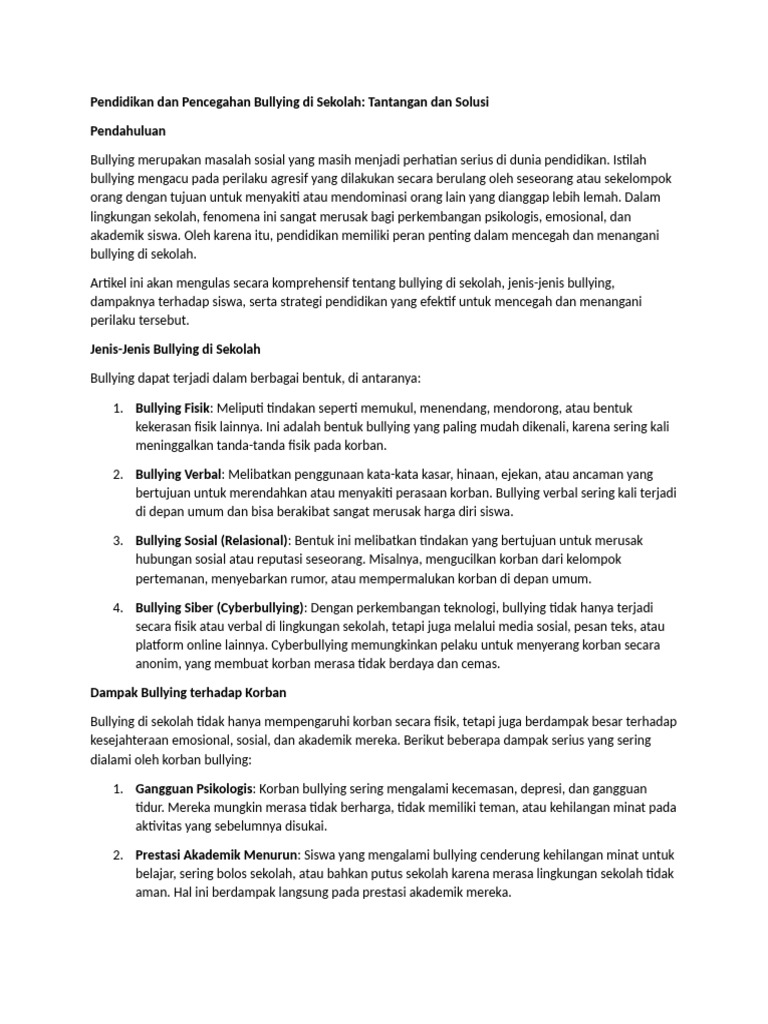 Pendidikan Dan Pencegahan Bullying Di Sekolah | PDF