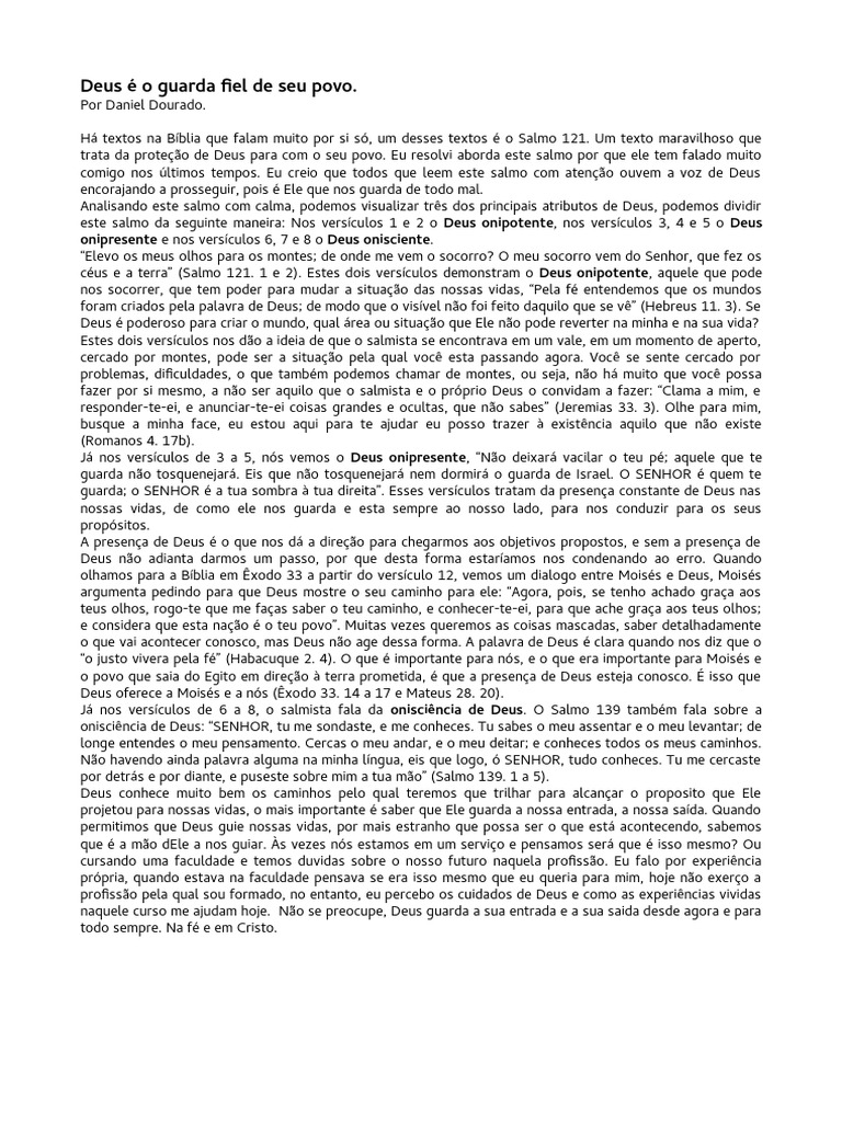 A Proteção de Deus no Salmo 121 | PDF | Deus | Salmos