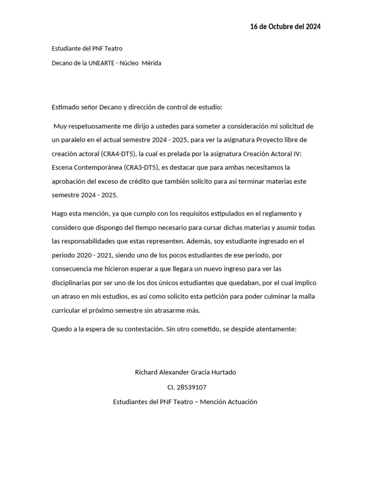 Carta de Solicitud | PDF