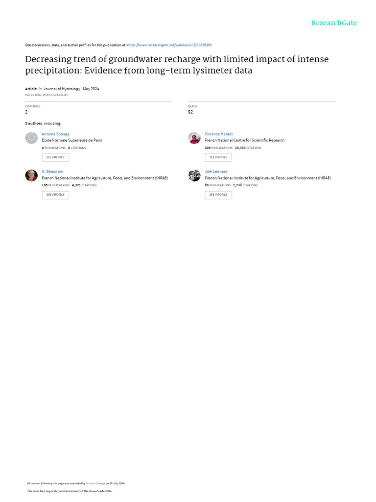 Decreasing Trend of Groundwater Recharge With Limited Impact of Intense ...