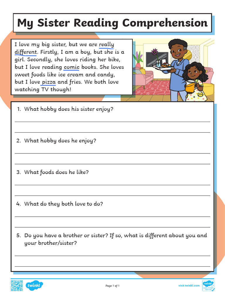 My Sister Reading Comprehension | PDF