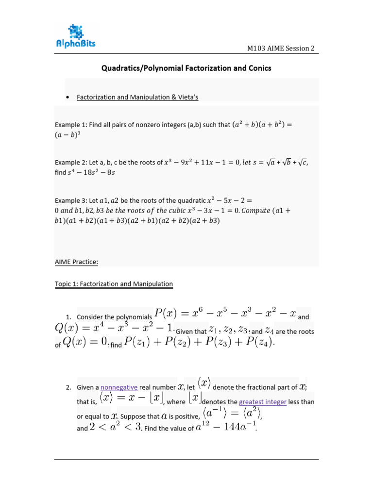 Quadratics and Polynomial Factorization Guide | PDF | Factorization ...