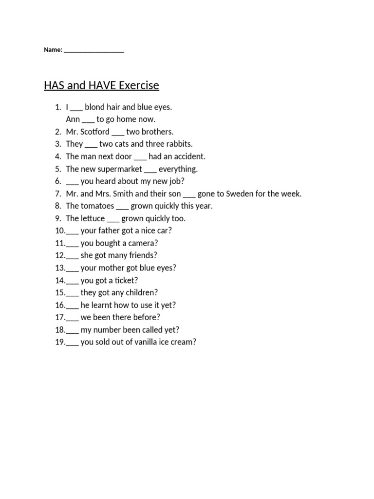 Has and Have Exercise | PDF
