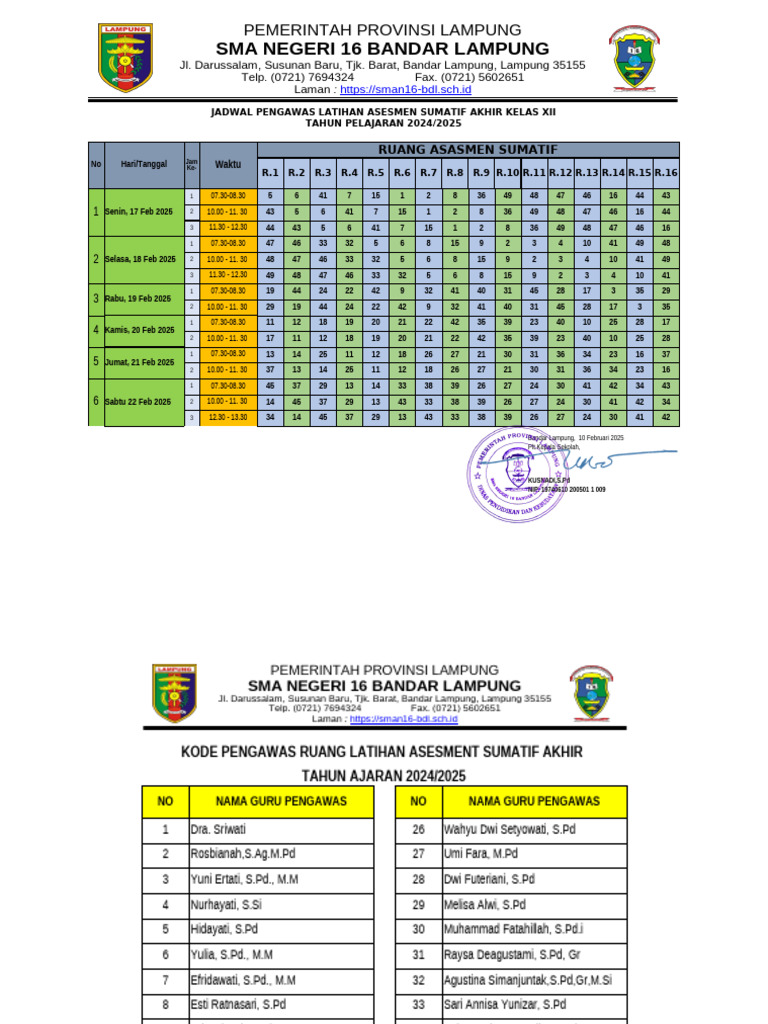 Jadwal pengawas LUS feb 2025 (1) (1) | PDF