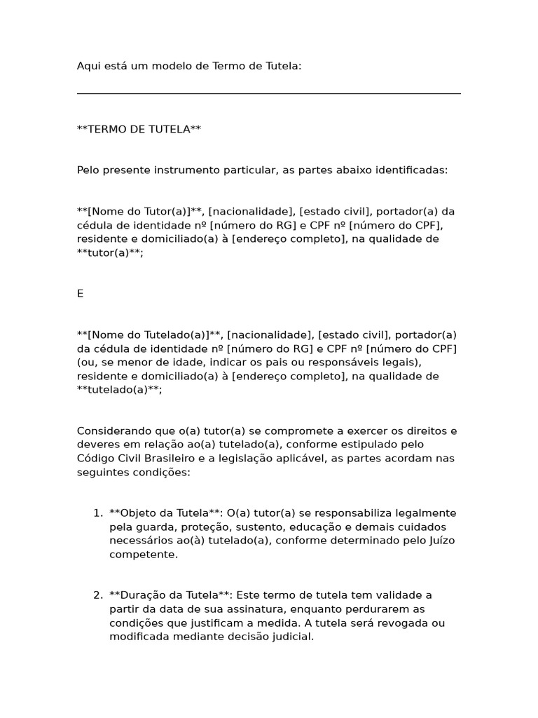 Modelo Termo de Tutela | PDF