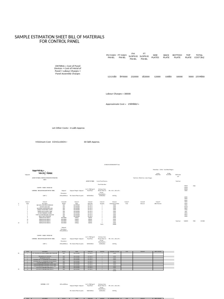 Estimation Sheet - BOM 1.0 | PDF | Manufactured Goods