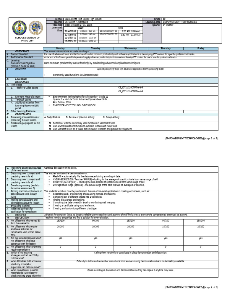 7 DLL-etech | PDF | Microsoft Excel | Educational Technology
