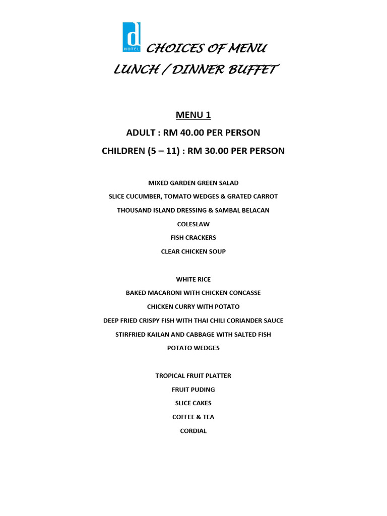 A New RM40 - RM45 CHOICE'S MENU BUFFET LUNCH, DINNER BUFFET | PDF ...