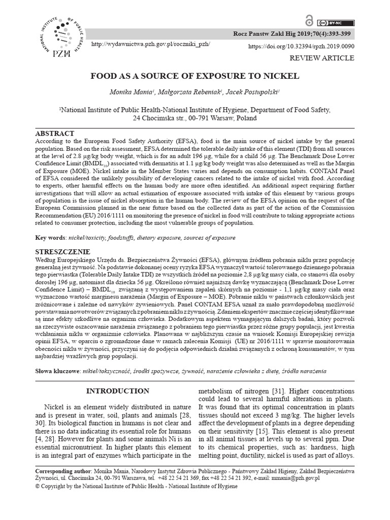 Food As A Source of Exposure To Nic | PDF | Nickel | Stainless Steel