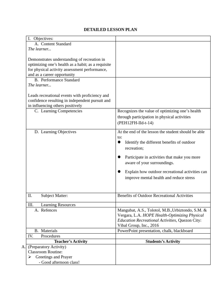 Benefits of Outdoor Recreational Activity | PDF | Outdoor Recreation ...