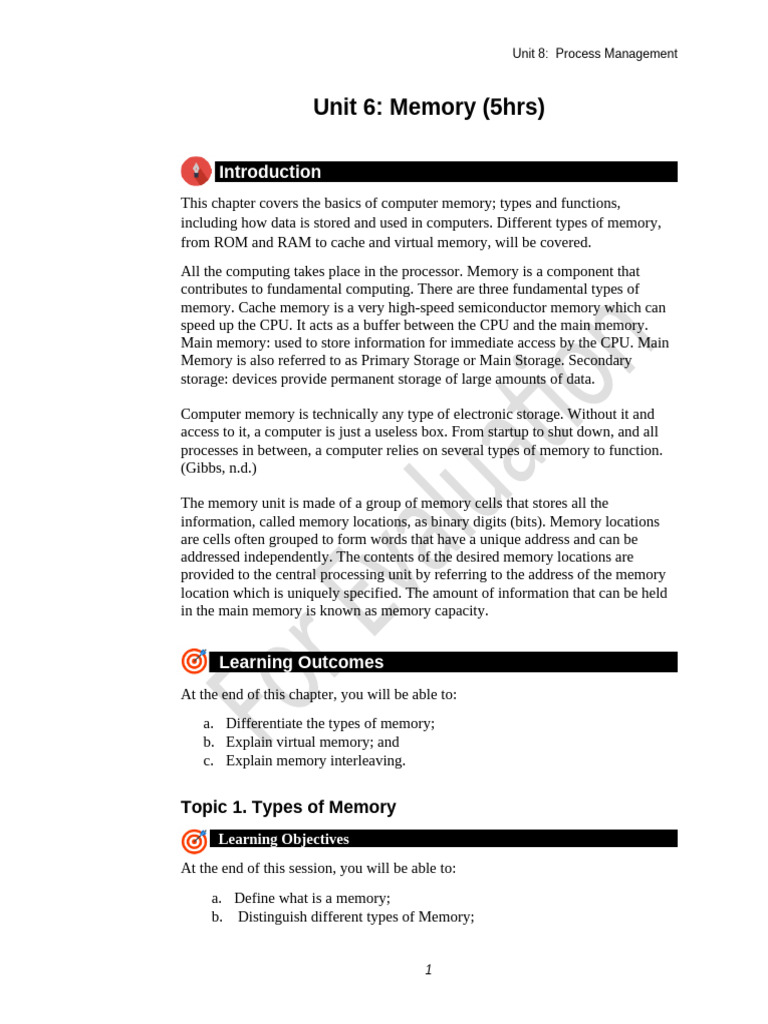 Unit-6-Memory | PDF | Computer Data Storage | Random Access Memory