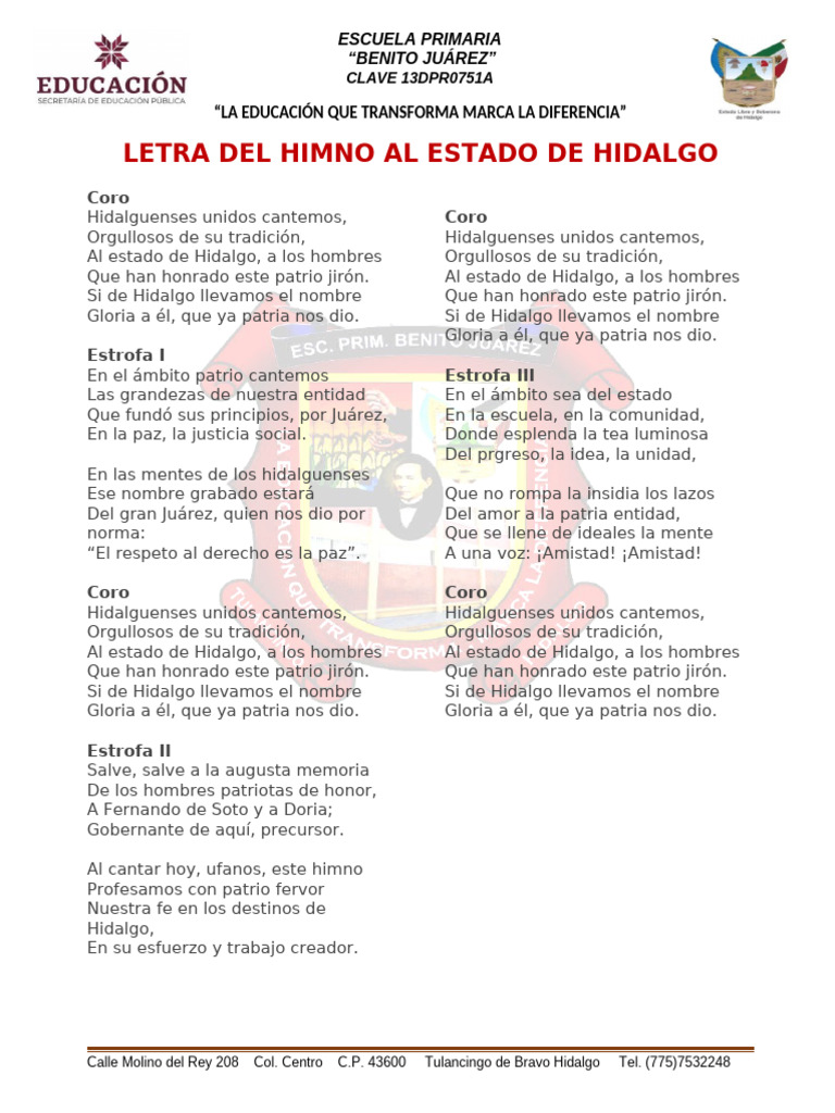 Letra Del Himno Al Estado de Hidalgo | PDF