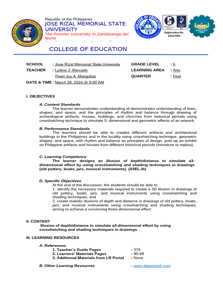 Arts Lesson Plan Final | PDF | Drawing | Pencil