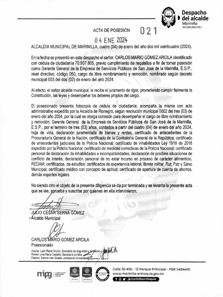 Acta de Posesion 021 | PDF