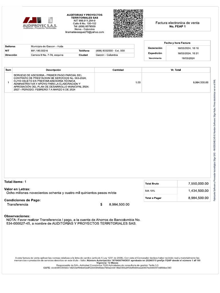 0. FACTURA, FEAP-01 - Garzon | PDF