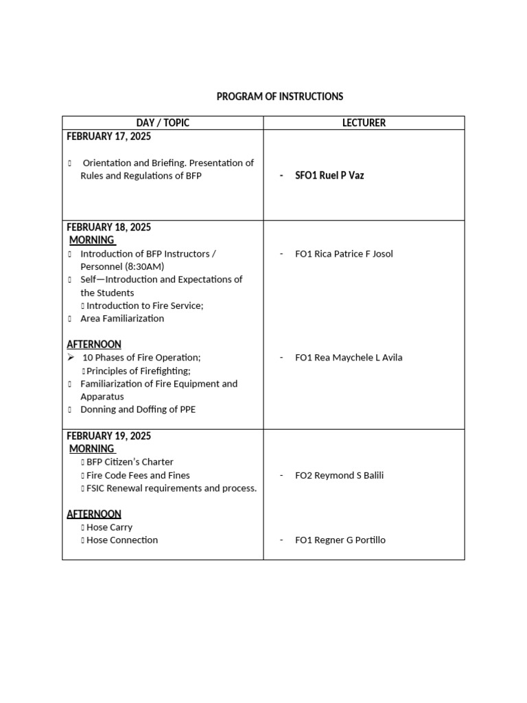 Program of Instruction (POI) immersion students | PDF