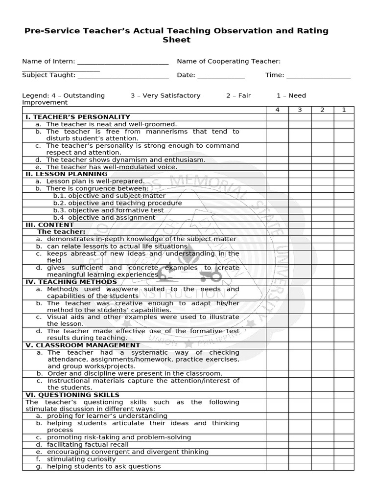 DEMO-RATING-SHEET (1) | PDF | Teachers | Learning