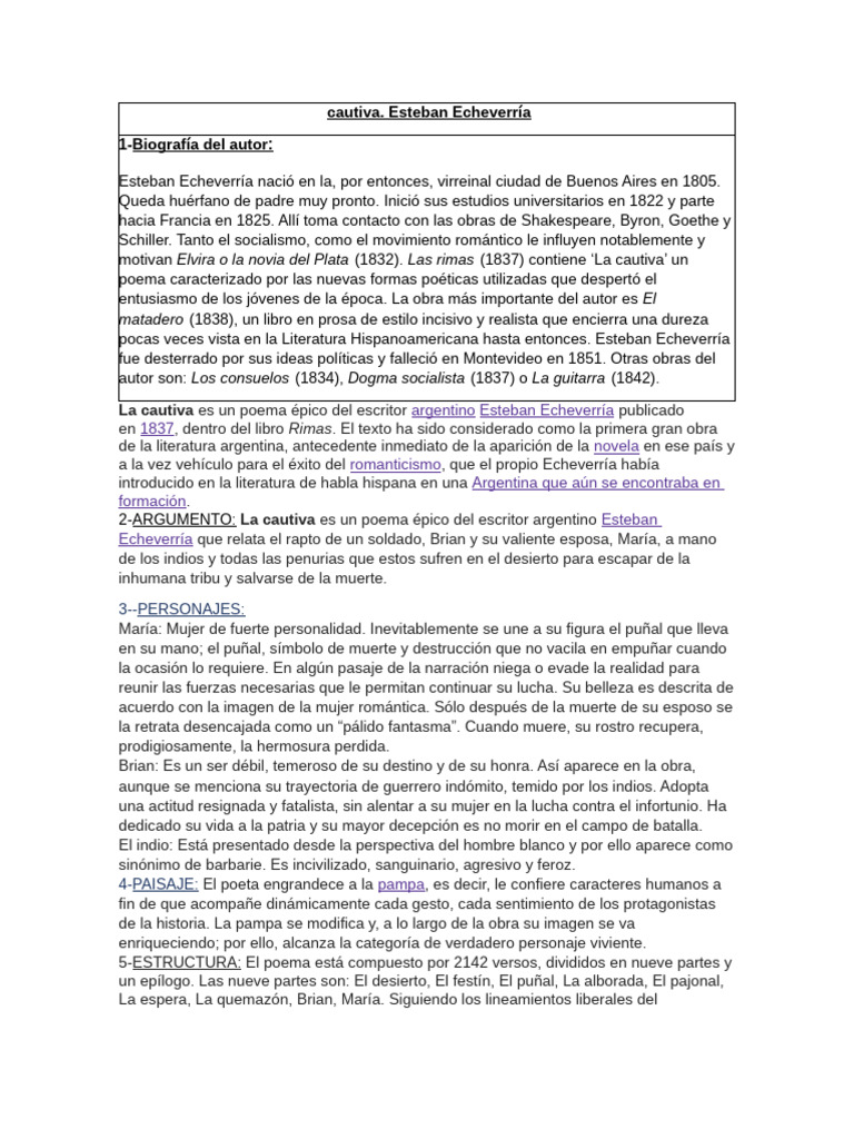 "La Cautiva: Poema Épico de Echeverría" | PDF | Romanticismo | Escritura