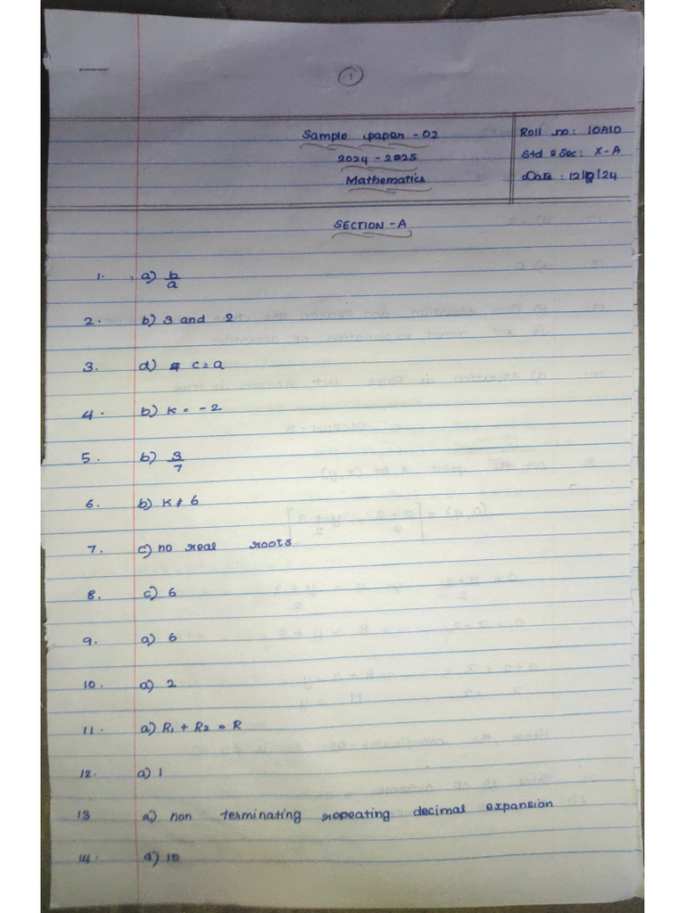 Sample Paper 02 Solutions | PDF