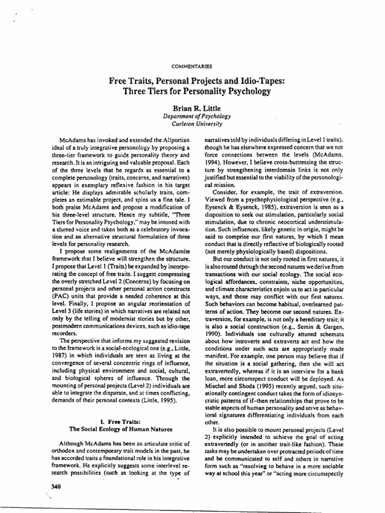 Three Tiers For Personality Psychology | PDF