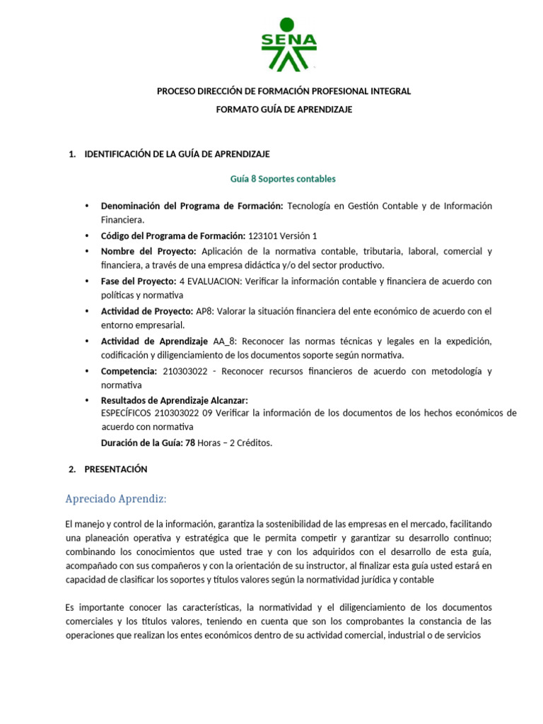 GUIA AA_8 SOPORTES CONTABLES | PDF | Contabilidad | Documento