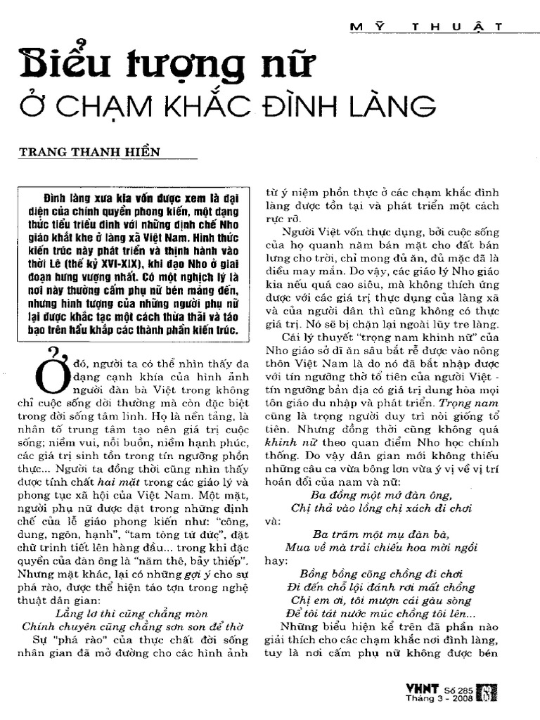 BIỂU TƯỢNG NỮ Ở CHẠM KHẮC ĐÌNH LÀNG | PDF