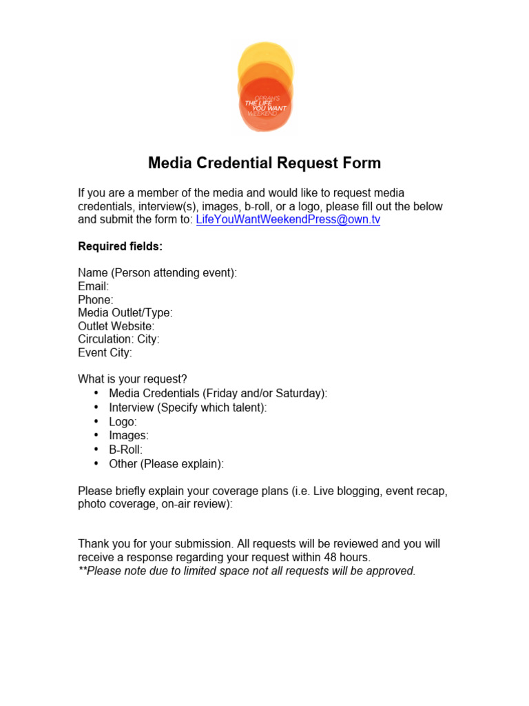 TOUR Media Credential Request Form | PDF
