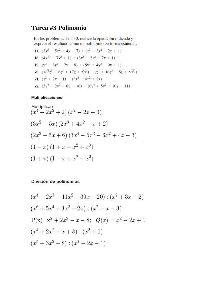Polinomio Tarea | PDF