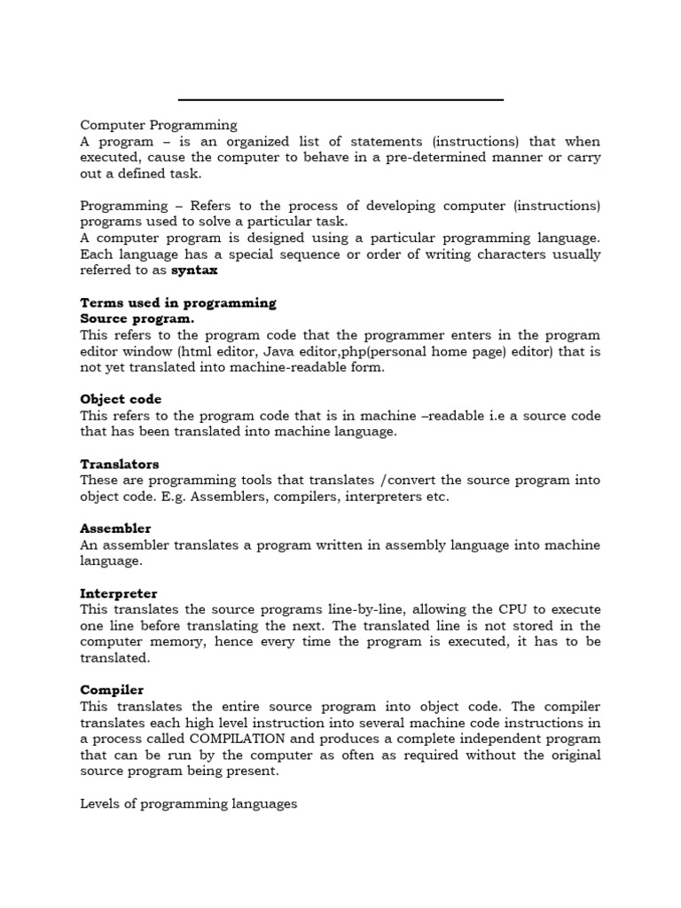 Introduction to Computer Programming Basics | PDF | Software ...