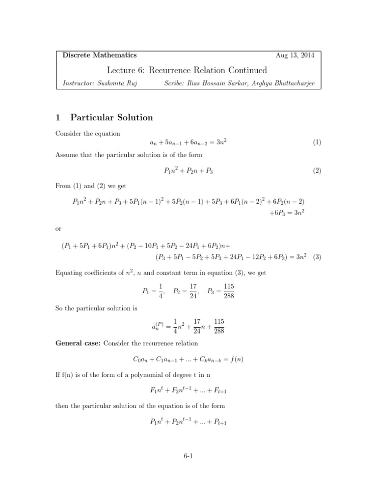 Recurrence Relations Contd Pdf Recurrence Relation Elementary Mathematics