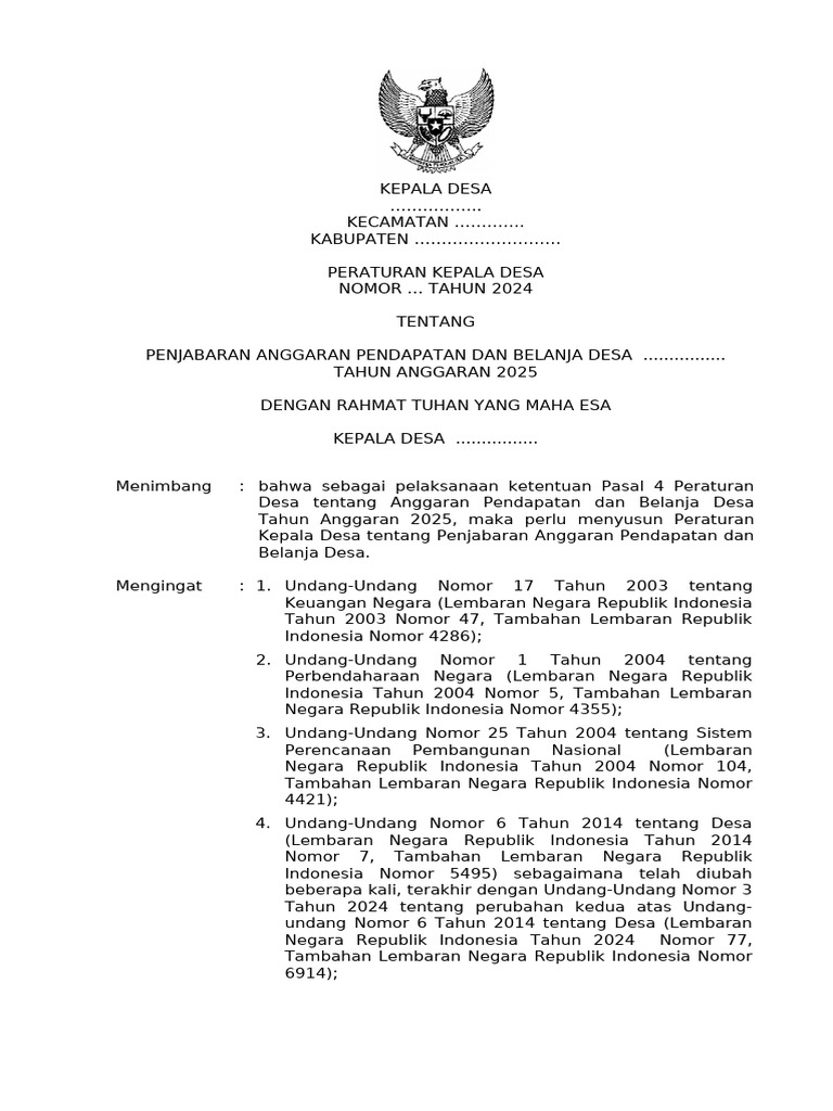 Contoh Perkades Penjabaran APB Desa 2025 | PDF