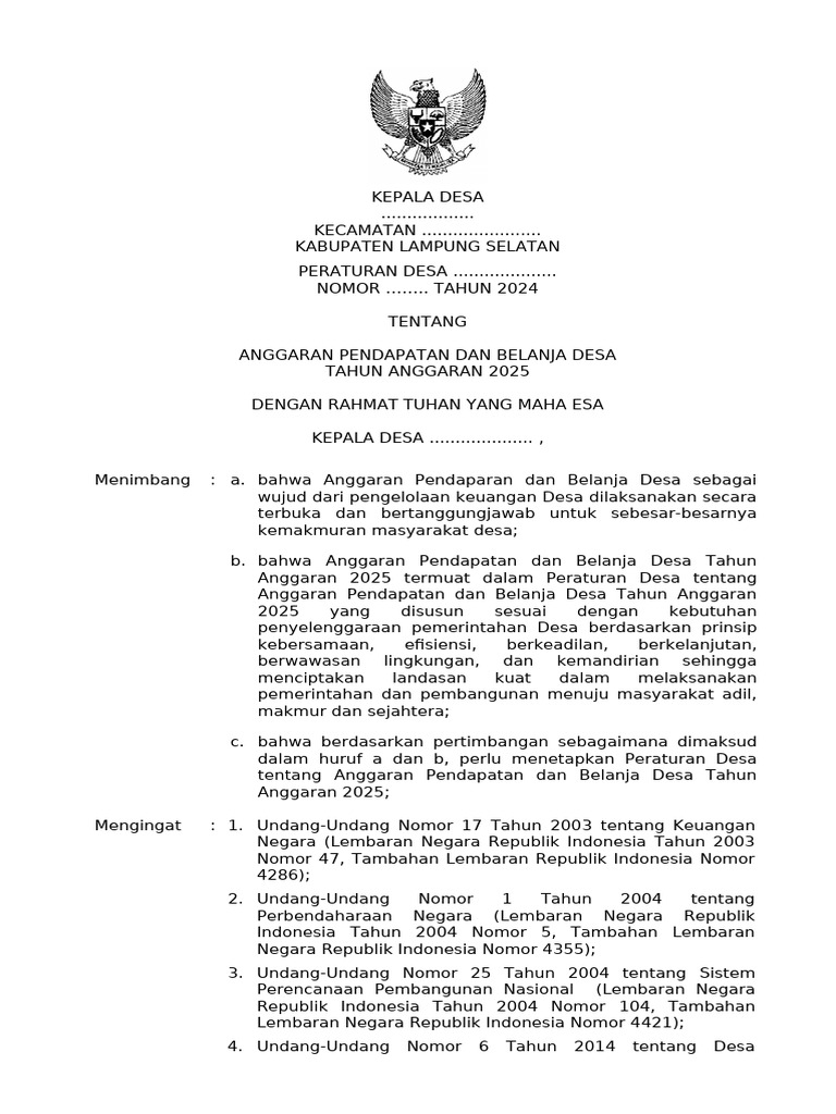 Contoh Perdes APB Desa 2025 | PDF