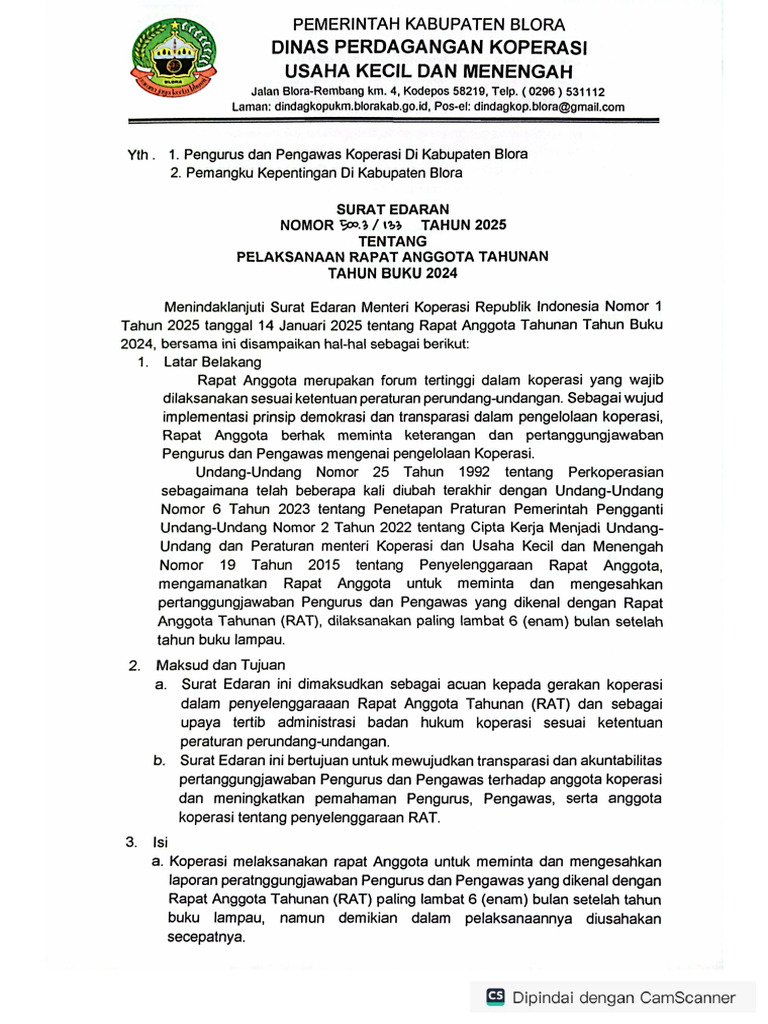 Surat Edaran No 500.3133 Tahun 2025 Tentang Pelaksanaan Rat | PDF