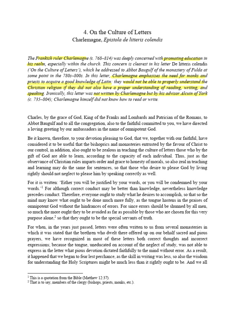Charlemagne, Epistola de Litteris Colendis | PDF