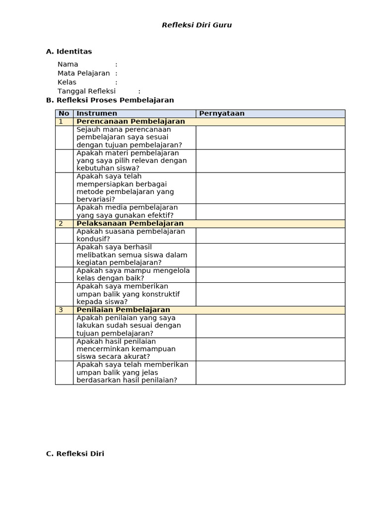 Format Refleksi Diri Guru | PDF