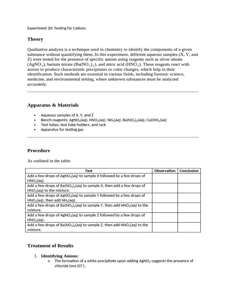Cation Testing: Qualitative Analysis Methods | PDF | Precipitation ...