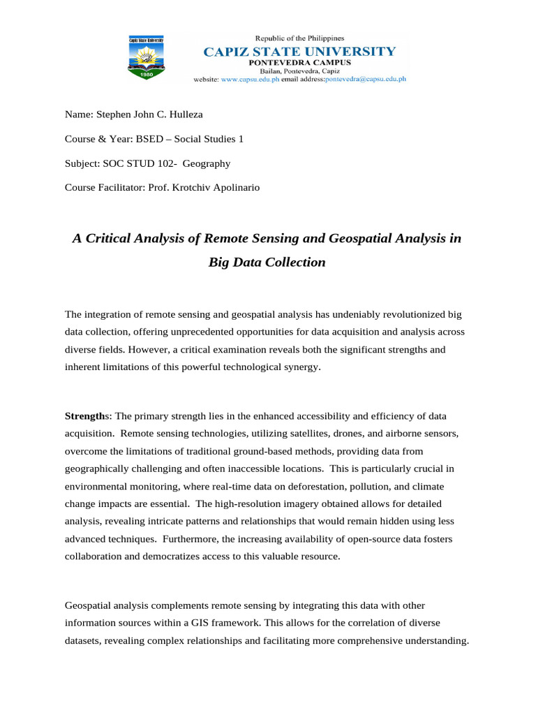 Critique Paper (1) | PDF | Spatial Analysis | Remote Sensing
