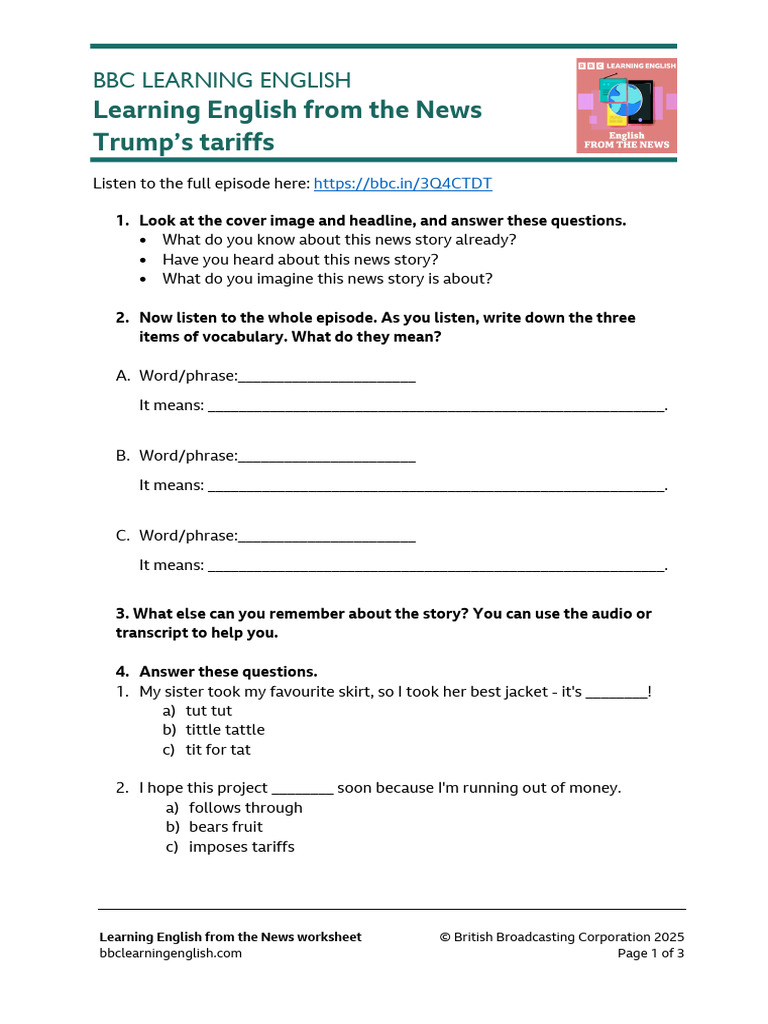 LEFTN Trump Tariffs Worksheet | PDF