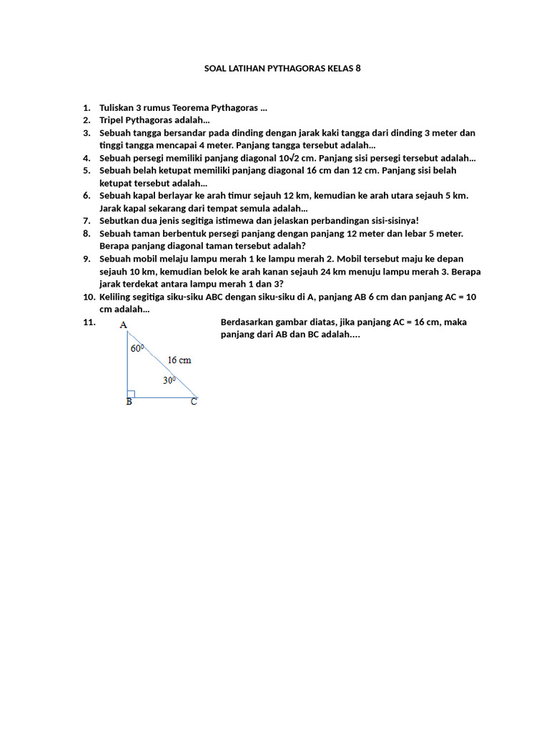 Soal Pythagoras Kelas 8 | PDF