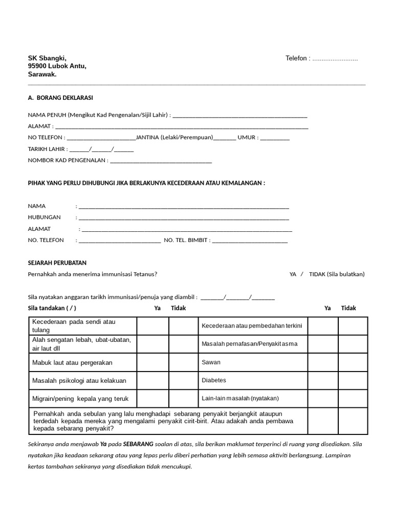 Borang Deklarasi Kesihatan | PDF