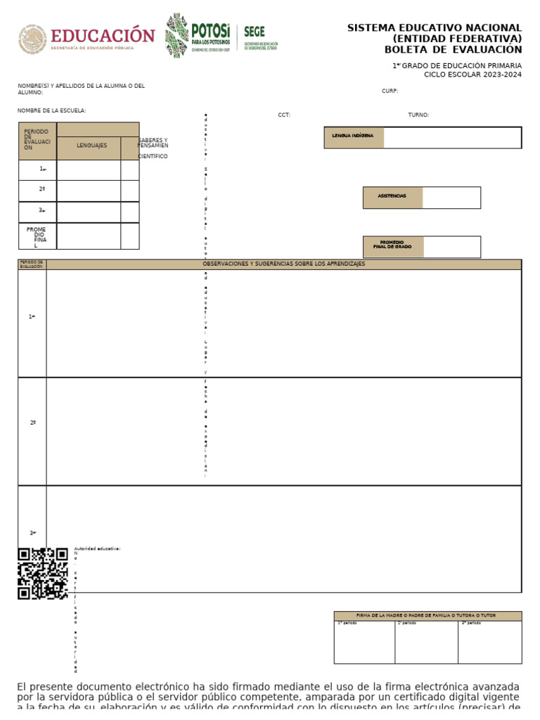 Boletas de Calificaciones Editables | PDF | Educación primaria ...