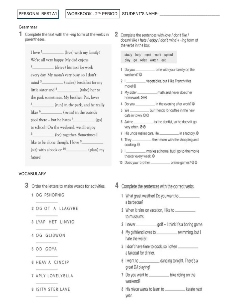 Personal Best A1 Workbook Overview | PDF