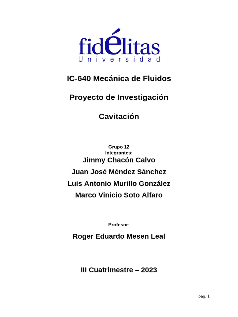 Proyecto Cavitacion - Grupo 12 | PDF | Presión | Líquidos