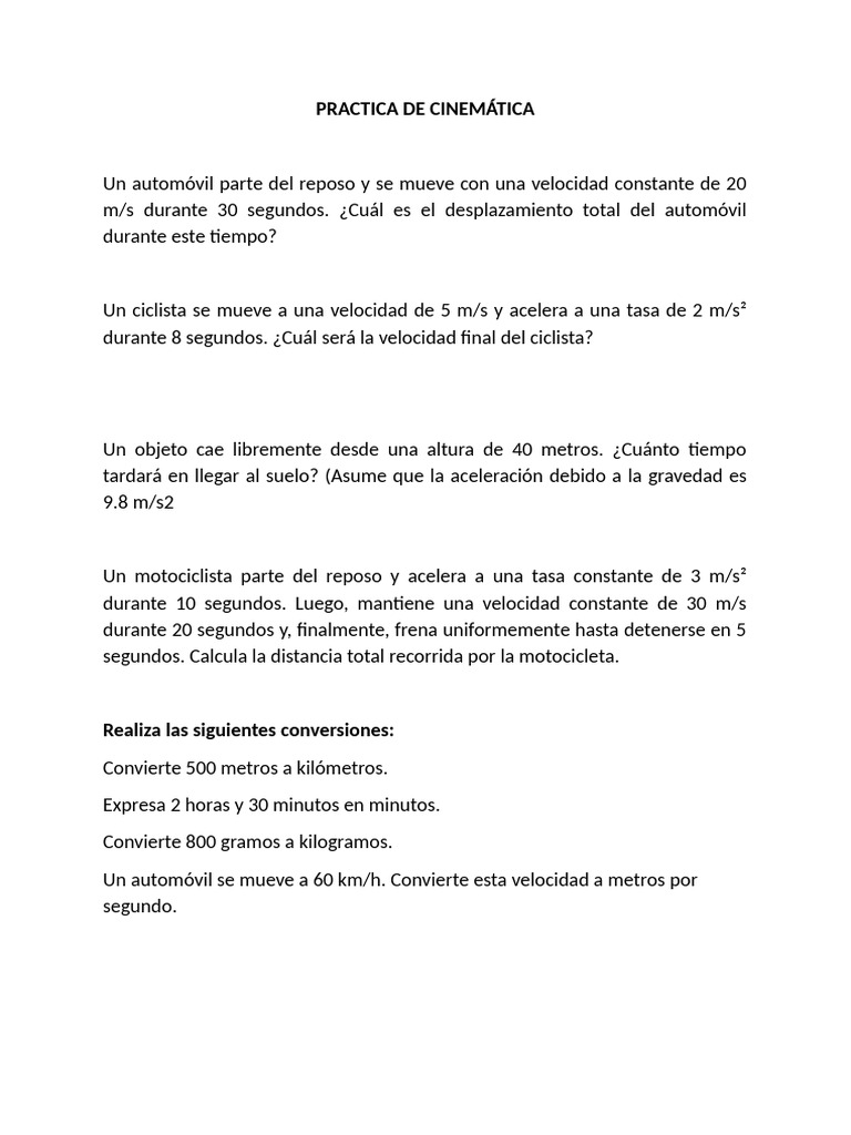 Practica de Cinemática | PDF
