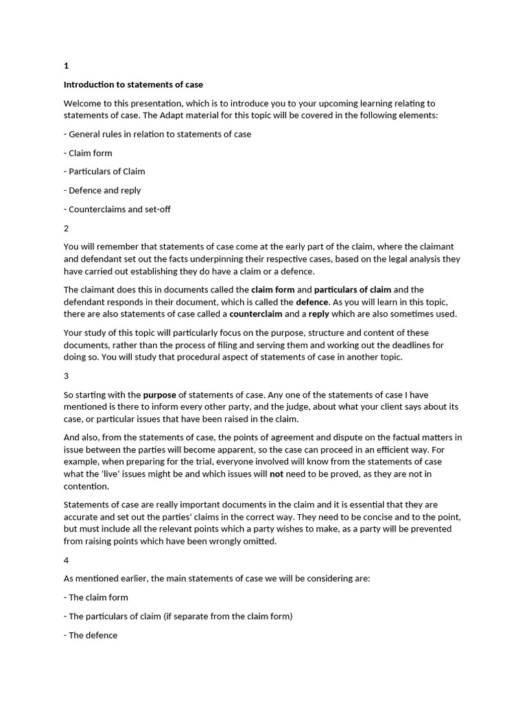 30A Introductory Presentation Statements of Case Accessible | PDF ...