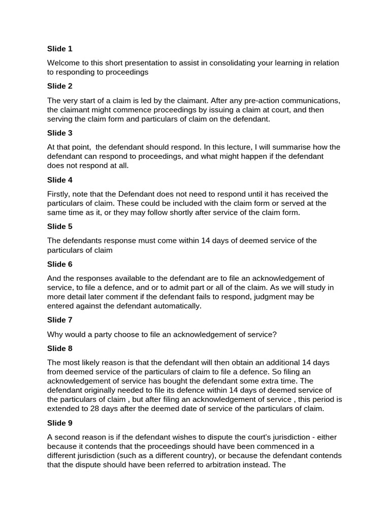 Responding to Legal Proceedings Guide | PDF | Default Judgment ...