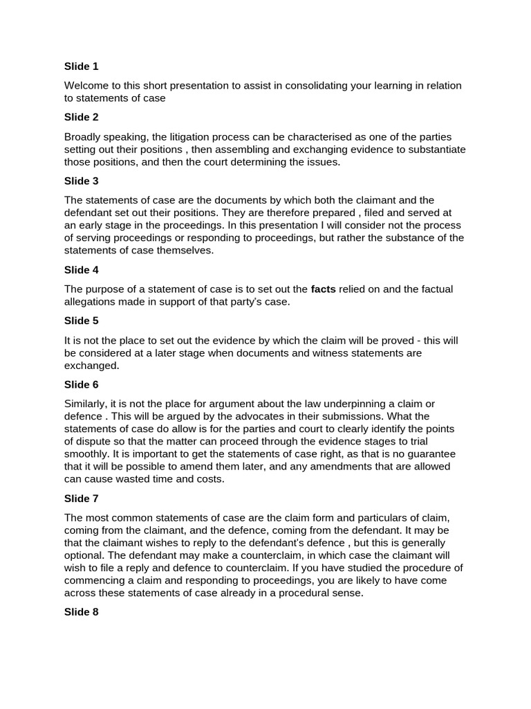 Understanding Statements of Case in Litigation | PDF | Lawsuit | Public Law
