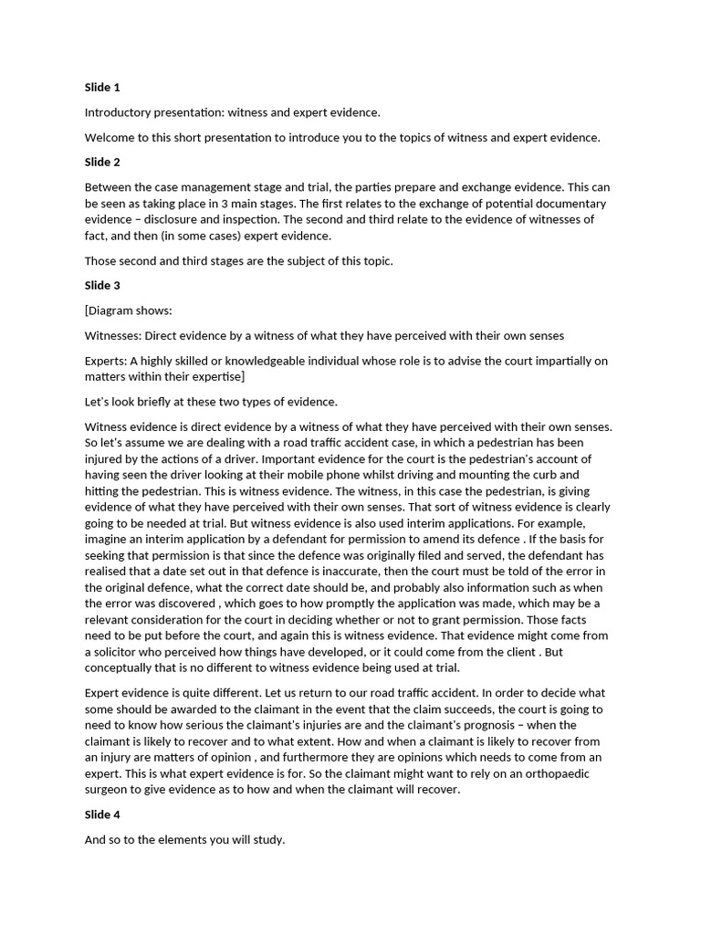 68A Introductory Presentation Witness and Expert Evidence Accessible | PDF | Affidavit | Witness